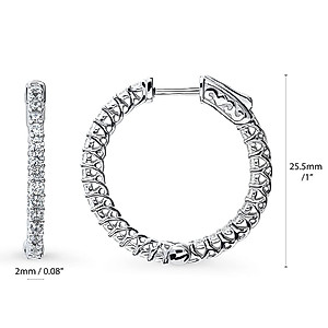 BERRICLE Sterling Silver Cubic Zirconia CZ Medium Fashion Inside-Out Hoop Earrings for Women, Rhodium Plated 1"