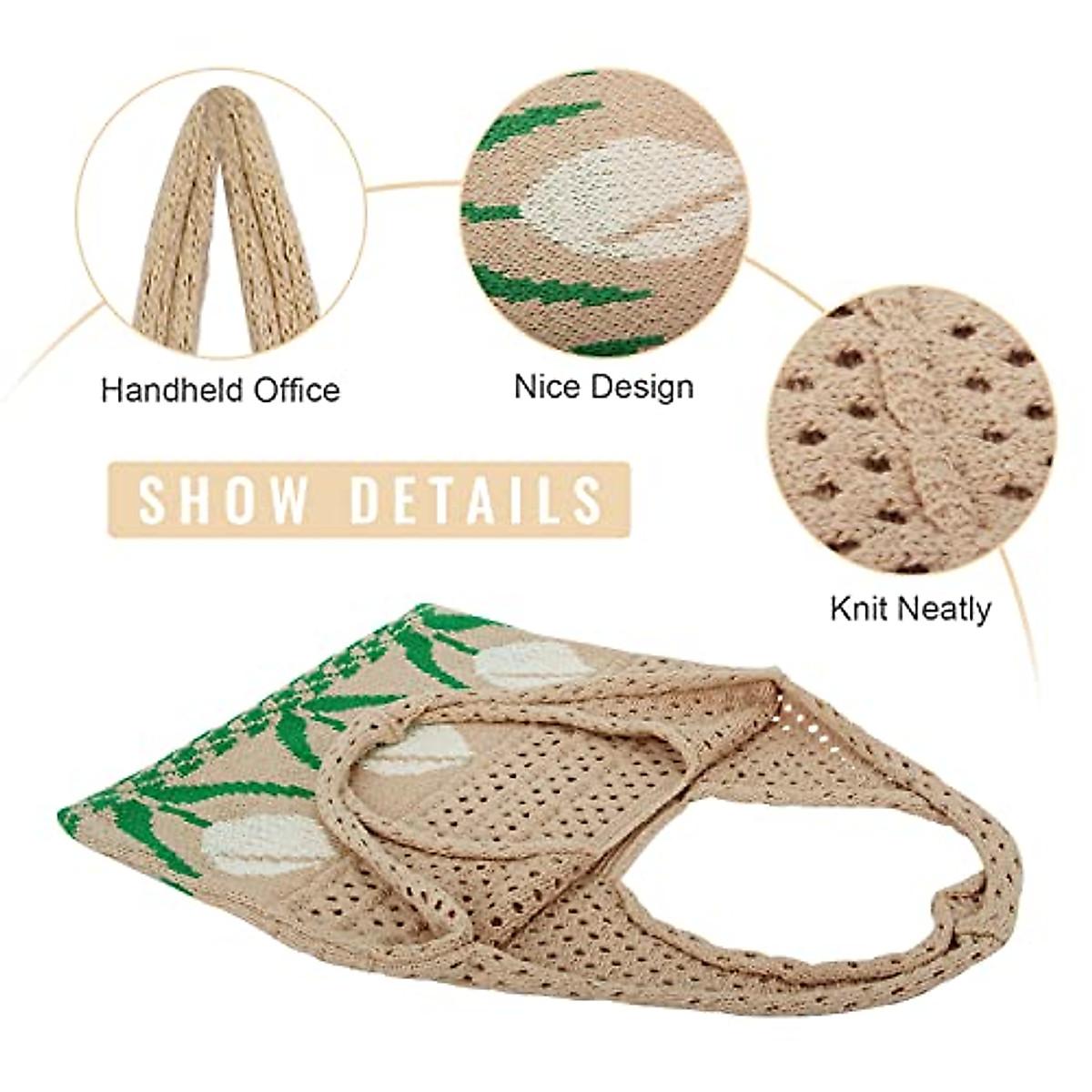 FUKZTE Women's Shoulder Handbags Trendy Flower Knitted Shoulder Bags Mesh Hollow Cute Tote Bag,05 Style