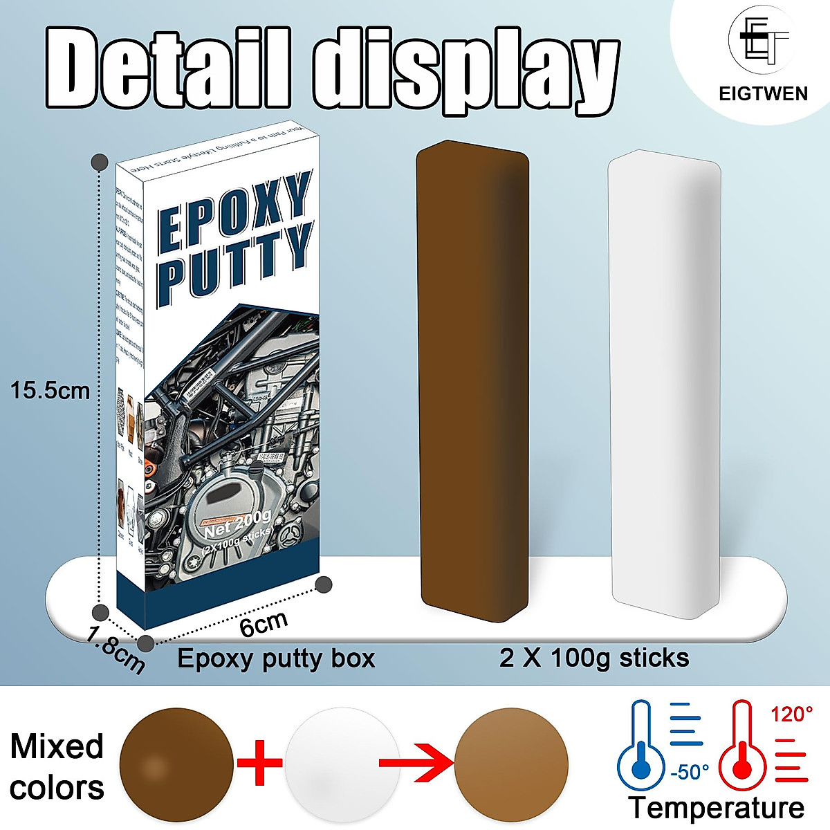 Epoxy Putty, 200g Epoxy Wood Filler, 2 Part Epoxy Metal Putty, Plastic, Glass, Ceramic Sink Crack Repair for Fast Repair and Bonding, Heat Resistant & Waterproof (Brown)