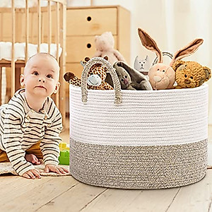 MXMHOME Large Baskets for Blanket - 21.6" X 21.6" X 13.7" Blanket Basket for Living Room, Soft Blanket Storage Basket, Kids Toy Storage Baskets, Woven Baskets for Storage, Living Room Storage Basket