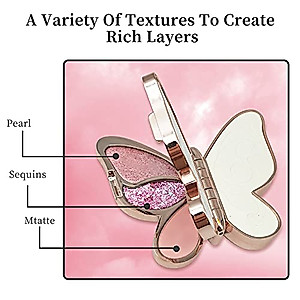 Erinde Butterfly Eyeshadow Palette Makeup, Matte Shimmer Metallic Eye Makeup, Highly Pigmented, Naturing-Looking, Blendable Long Lasting Waterproof Eye Shadow Palette, Valentine's Day Gifts Presents