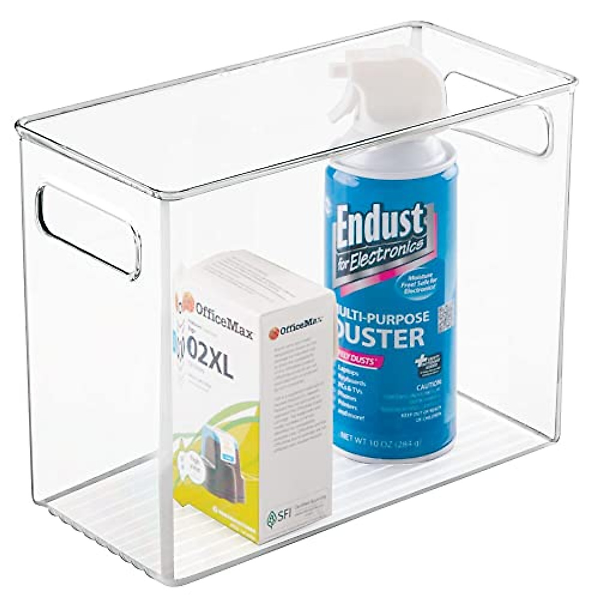 mDesign Tall Plastic Storage Organizer Container Bin, Office Organization for Filing Cabinet, Cupboard, Shelves, and Desk - Holds Notepads, Pens, Pencils, Highlighters, Ligne Collection, Clear