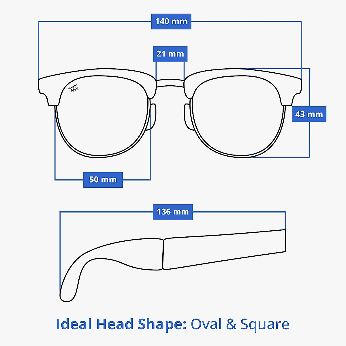 Foldies Browline Folding Sunglasses Polarized, UV400, UVA, UVB Protection for Men Women, Folding Sunglasses Leather Case