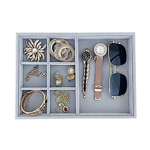 Svea Display Grey Velvet Stackable Organizer Premium Quality Stackable Tray (6 Grid Flat)