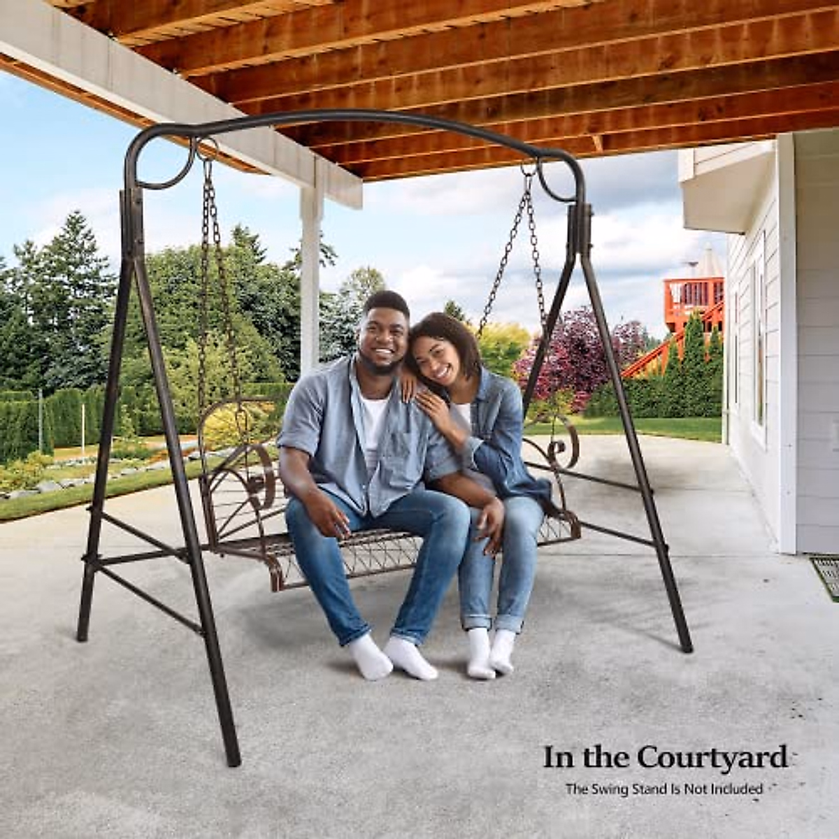 VINGLI Upgraded Metal Patio Porch Swing, 660 LBS Weight Capacity Steel Porch Swing Chair for Outdoors, Heavy Duty Swing Chair Bench for Gardens & Yards (Pattern 3)