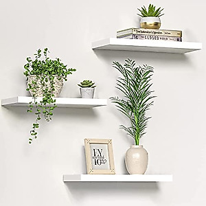 YARUKIMA White Floating Shelves Wall Mounted Set of 3,Wood Storage Shlef for Wall,Space Saving Wall Shelf for Bathroom Bedroom Kitchen Storage Rack with Invisible Brackets.
