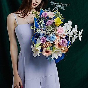 TONGMAN 20 Pcs Pure color gold edge Flower Wrapping Paper,Florist Bouquet Supplies,DIY Crafts,Suitable for all festivalsGift Packaging or Gift Box Packagingpaper, 22.8x22.8Inch (Blue)