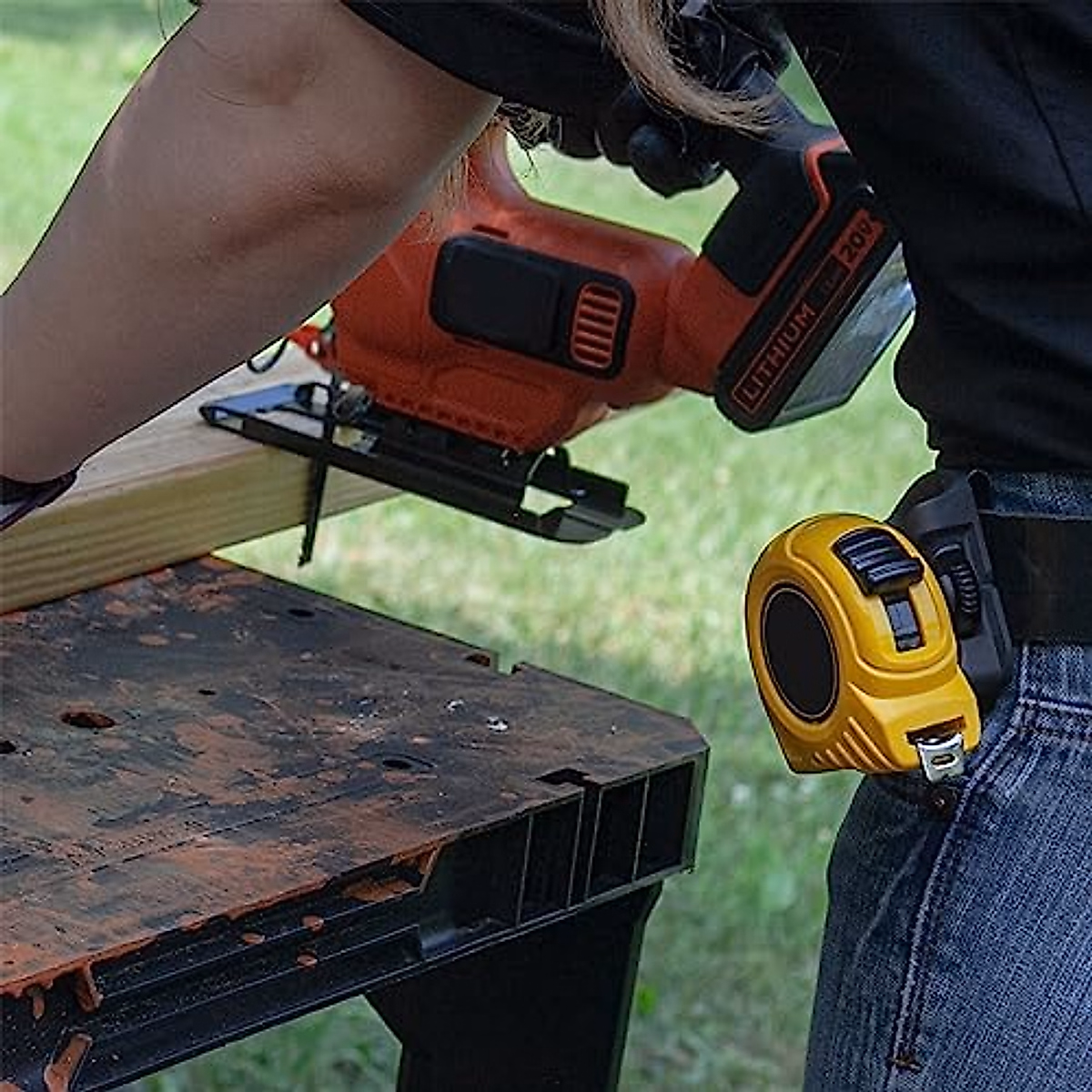 Spider Tool Holster - Tape Measure Set - 1 Tool Holster + 1 Adhesive Tool Tab - Self Locking, Quick Draw Universal Tool Holder for Conveneintly Accessing a Tape Measure, Bit Box, Bottle and More!