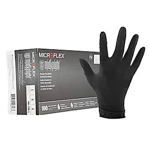 Microflex MK-296 Black Disposable Nitrile Gloves, Latex-Free, Powder-Free Glove for Mechanics, Automotive, Cleaning or Tattoo Applications, Medical/Exam Grade, Size Large, Case of 1000 Units