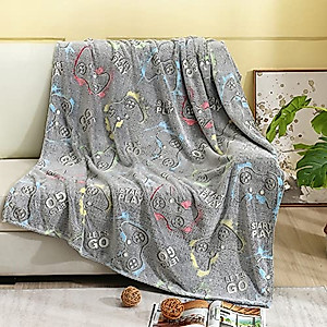 Gaming Gifts Toy Blanket Glow in The Dark for Girls Boys - Gamer Room Decor for Night Light Up, Game Controller Throw for Adult Kids, Christmas Valentines Day Birthday Gifts for Age 2-10 Year Old