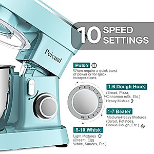 Upgraded Household Stand Mixer for Peicual 380W 10+P Speed High-Performance Tilt-Head Electric Kitchen Mixer 5.5Qt Stainless Steel Bowl with Dough Hook Flat Beater Wire Whisk & Splash Guard