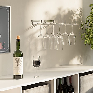 Wallniture Chiraz Wine Glass Rack Wall Mounted Kitchen Organization and Storage Set of 2, 15 Inch Chrome Stemware Holder