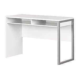 Interface Desk – Sleek Metal Finish – Open Storage for Laptop and Tablet – Pure White - by South Shore