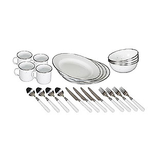 Stansport Deluxe 24-Piece Enamel Tableware Set - White (11220-03)