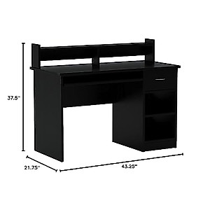 OneSpace Essential Computer Desk, Hutch with Pull-Out Keyboard, Black