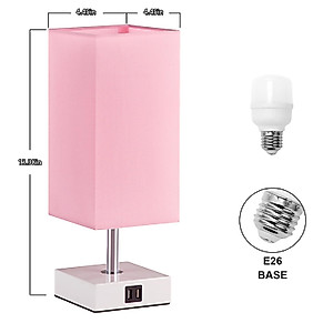 Ambimall Touch Control Table Lamp with 2 USB Charging Ports, 3 Way Touch Lamps Beside Desk, Nightstand Lamp for Bedrooms Living Room, Pink Shade with White Base, LED Bulb Included(Pink)