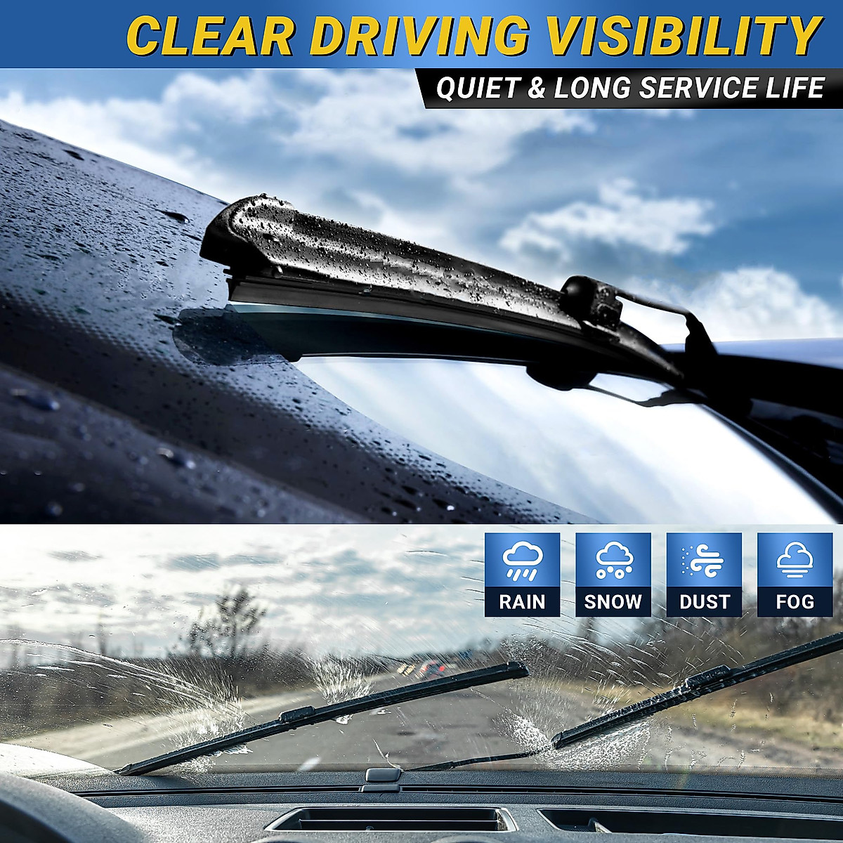 Mega Racer All-Season Wiper Blades 22 Inch & 20 Inch, Vehicle Specific Fit, OEM Quality Automotive Replacement, Front Windshield, Pack of 2 MR-WB-22-20