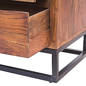 TUP The Urban Port Modern Acacia Wood Dresser or Display Unit with Metal Base, Walnut Brown and Black