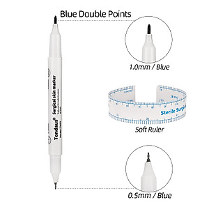 JimKing Surgical Skin Marker Pen, Professional Sterile Stencil Marker Pen with Paper Ruler for Microblading, Waterproof Disposable Marker for Skin, Eyebrow, 0.5mm+0.1mm Head