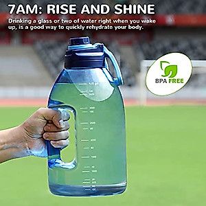 Diller bottle 1 Gallon Water Bottle with Time Marker, Large 128oz Water Bottle to Drink, Motivational Water Jug with handle for Gym Workout, BPA Free, Leak-Proof (Blue)