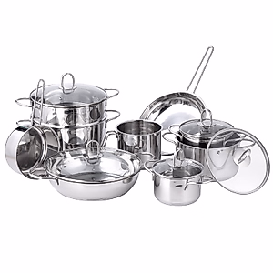 14 Pc Stainless Steel Cookware Set - stainless steel pots and pans set, cookware set Hungered Handle with Lids for Home and Restaurant