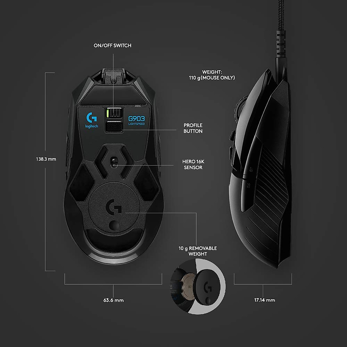 Logitech G903 Lightspeed Wireless Gaming Mouse & G613 Lightspeed Wireless Mechanical Gaming Keyboard, Multihost 2.4 GHz + Blutooth Connectivity - Black