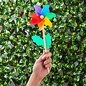 12 Pack Rainbow Flower Pinwheels for Yard and Garden, Outdoor Decorations, Party Favors for Kids (11.2 In)