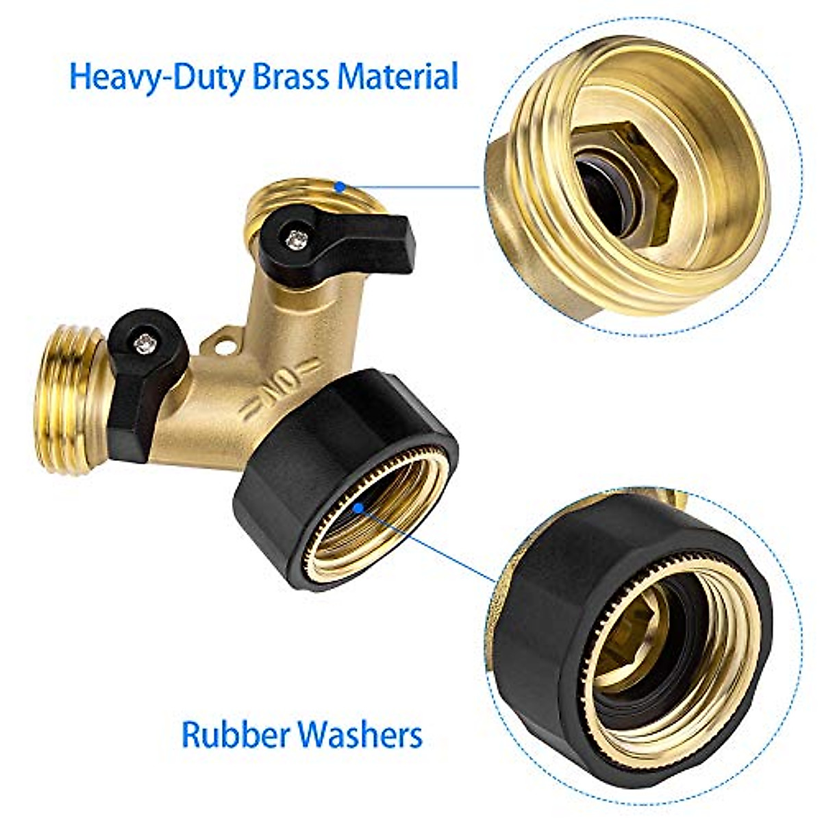 3 Pack Hose Splitter, Heavy Duty Garden Hose Splitter 2 Way Y Valve Hose Connector Splitter Solid Brass Garden Hose Adapter With Extra 12 Rubber Washers, Fit For All Standard Faucet And Garden Hose