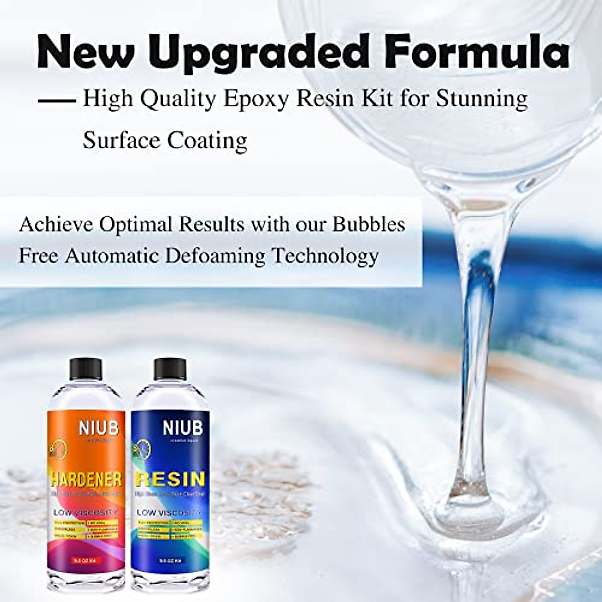 NIUB Epoxy Resin Kit - 19oz Resin and Hardener - Crystal Clear, Non-Toxic, No Bubble, Self-Leveling, Easy for Beginners - Deep Pour