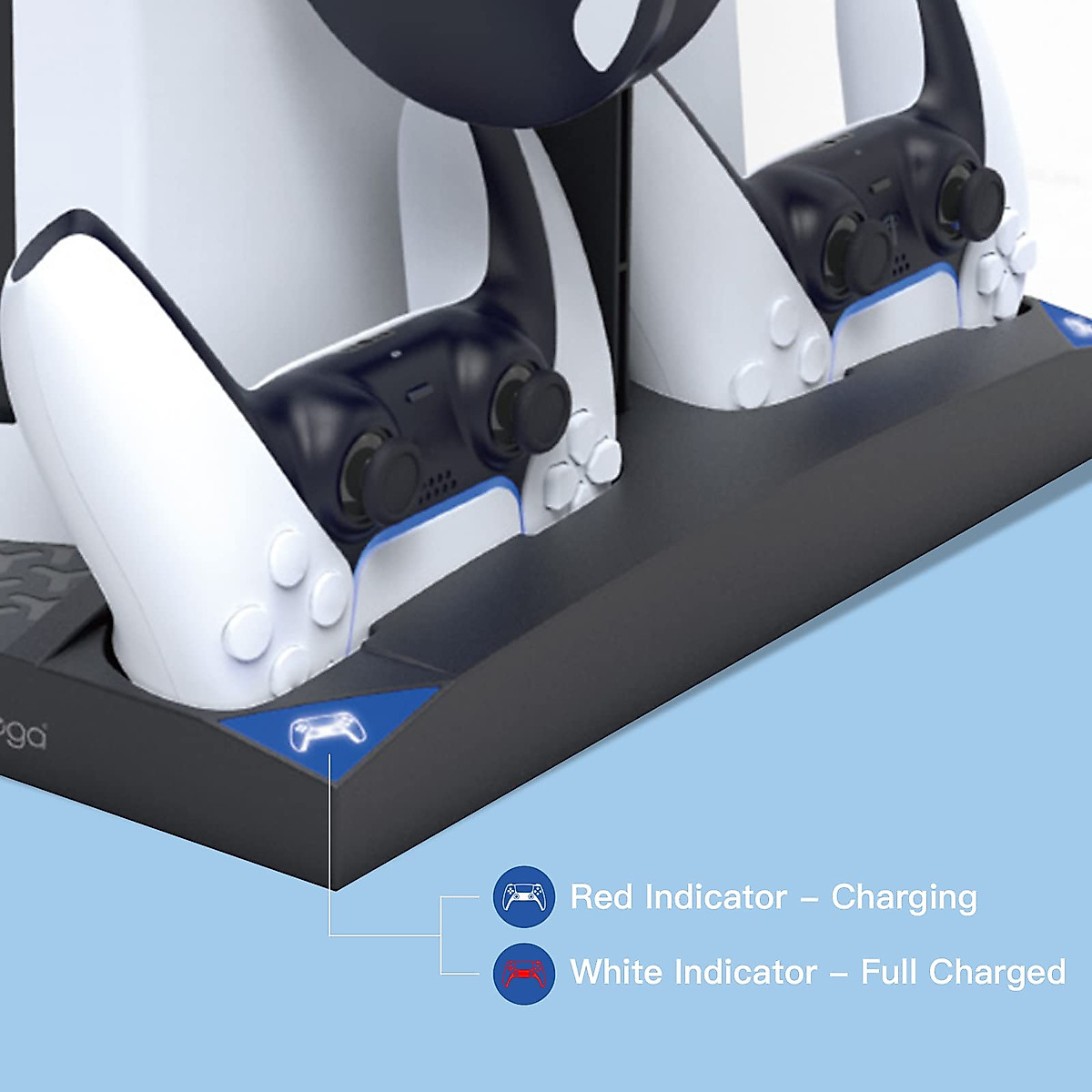 Goluodck PS5 Stand with Suction Cooling Fan and Dual Controller Charger Station for Playstation 5 PS5 Console, Suction Cooler Fan with Charging Dock Station and 12 Games Storage