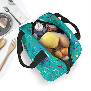 Medical Theme Nurse Lunch Bag For Women Insulated Lunch Box Reusable Cooler Tote Bag For Work Picnic Travel