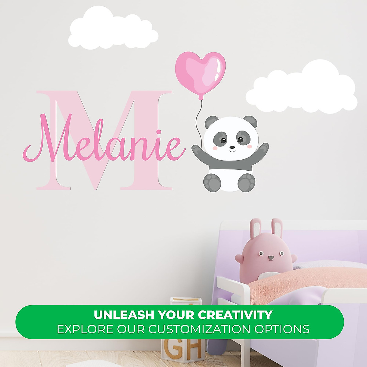 EGD Custom Name and Initial Panda Wall Decals | Panda Decorations for Kids | Room Decorations for Boy & Girl | Nursery Wall Decor | Panda Party Decorations | Multiple Customization Options