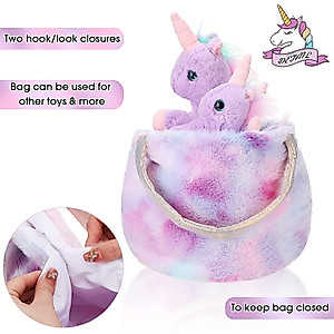 4 Pieces Unicorn Toys for Girls Plush Stuffed Unicorn Toys, XL Furry Bag and Doll Blanket, Adorable Plush Stuffed Animal Toy for Birthday Party Favors (Purple)