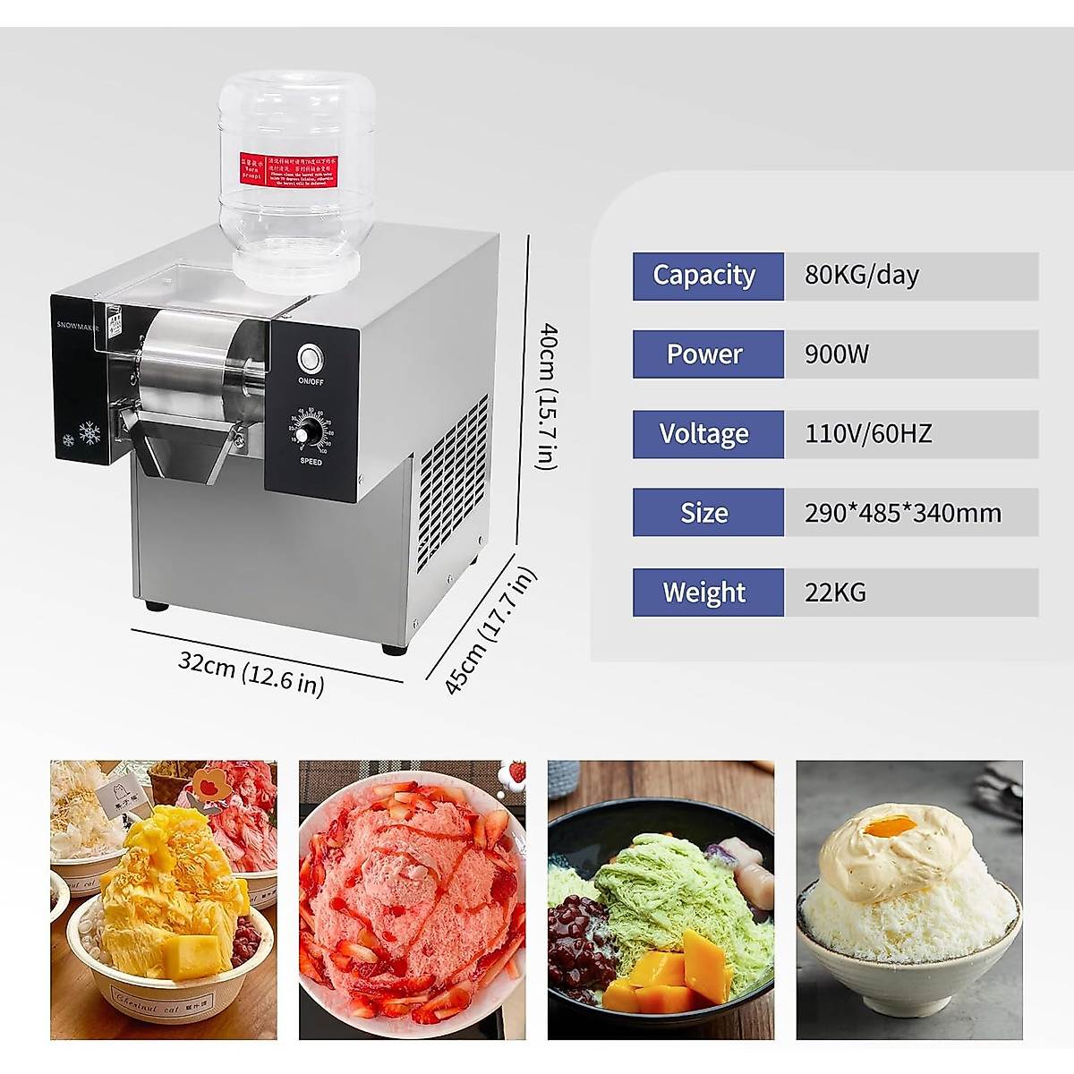 Mvckyi Snowflake Shaved Ice Machine, 176lbs/day Korean Ice Shaver Machine, Commercial Snowflake Ice Maker Machine, Snow Cone Machine, Easy Operation, Air Cooling, for Bar