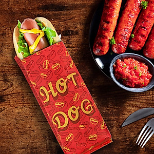 Yarlung 200 Pack Hot Dog Bags Grease-proof Food Wrapper, Warming Aluminum Foil Wrap Paper Sleeves Retain Heat for Popcorn, Sausages, Snack Bars, Food Trucks, Carnival, 9.5x3.5x1.5 Inches