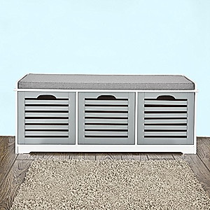 Haotian FSR23-HG, Storage Bench with 3 Drawers & Padded Seat Cushion, Hallway Bench Shoe Cabinet Shoe Bench
