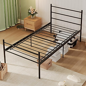 topfresh 14 Inch Twin Size Bed Frame with Headboard Heavy Duty Metal Platform Bed Frame Mattress Foundation Underbed Storage No Box Spring Needed Noise Free Foldable Bed Frame Black Sturdy Steel
