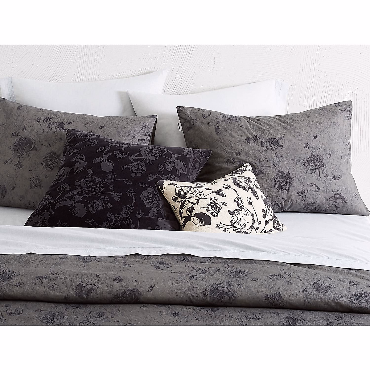 Calvin Klein Home Floral Printed Full Duvet Cover Set of 3 Pieces -1 Duvet Cover and 2 Sham Covers, 100% Cotton 200 Tc (Dark Grey)