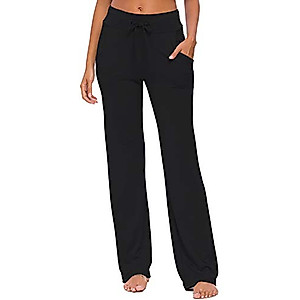 ADANIKI Womens Yoga Pants with Pockets Straight-Leg Loose Comfy Modal Drawstring Lounge Running Long Active Casual Sweatpants (Black, XL)