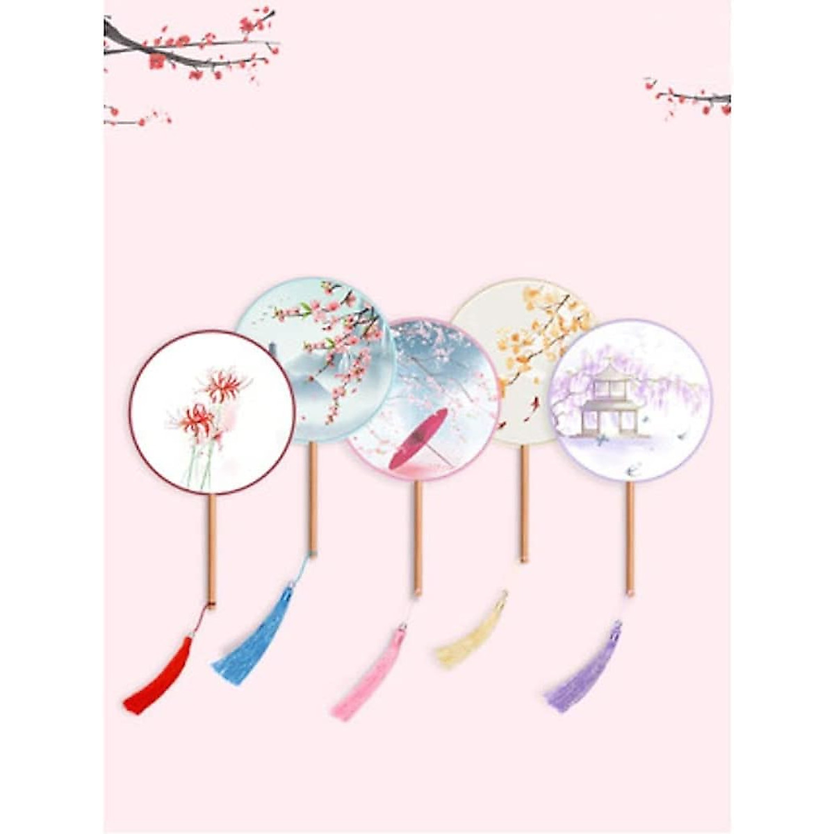 Paper Fan Folding Fan Chinese Fan 2Pieces Hand Fan Folded Ancient Chinese Style Hanfu Cheongsam Costume Embroidery Small Round Fan Folding Hand Fan Japanese Fan (Color : 2pieces-c, Size : Fan diamet