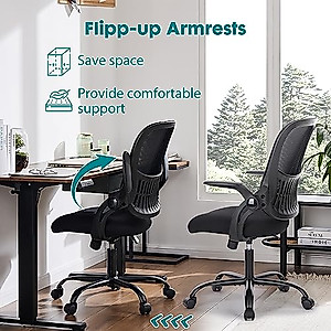 Ergonomic Office Chair Mesh Home Office Desk Chairs Computer Chair Height Adjustable Task Chair with Lumbar Support & Flip-up Arms, Black