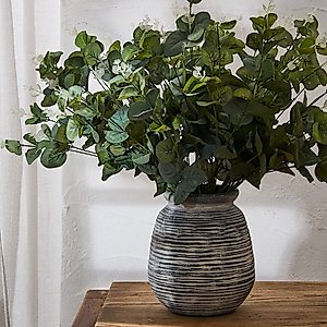 SIDUCAL Ceramic Rustic Farmhouse Flower Vase, Pottery Decorative Flower Vase for Home Decor, Table, Living Room Decoration, Shelf Decor, Mantel, 7.3 Inch, Black