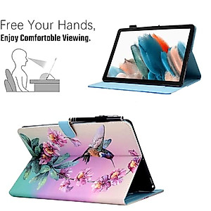 KEROM Case for Galaxy Tab A8 10.5 inch 2022 (Model: SM-X200/X205/X207), PU Leather Folio Stand Protective Cover with Auto Wake/Sleep, Card Slot, Pen Holder for Galaxy Tab A8 10.5 Case - Hummingbird