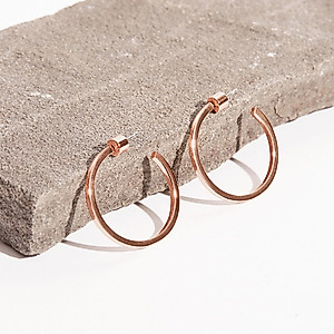 PAVOI 14K Rose Gold Plated Thin Square Edge Open Hoop Earrings for Women | Leightweight 30MM Diameter Hoops