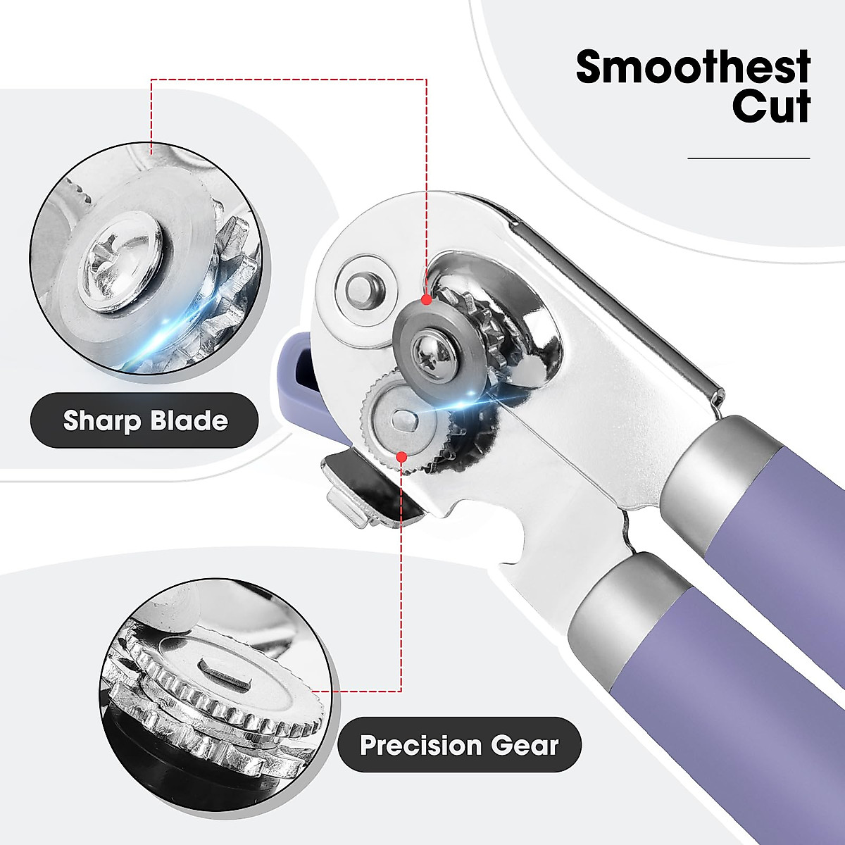 Can Opener Manual, Can Opener with Magnet, Hand Can Opener with Sharp Blade Smooth Edge, Handheld Can Openers with Big Effort-Saving Knob, Can Opener with Multifunctional Bottles Opener, Purple