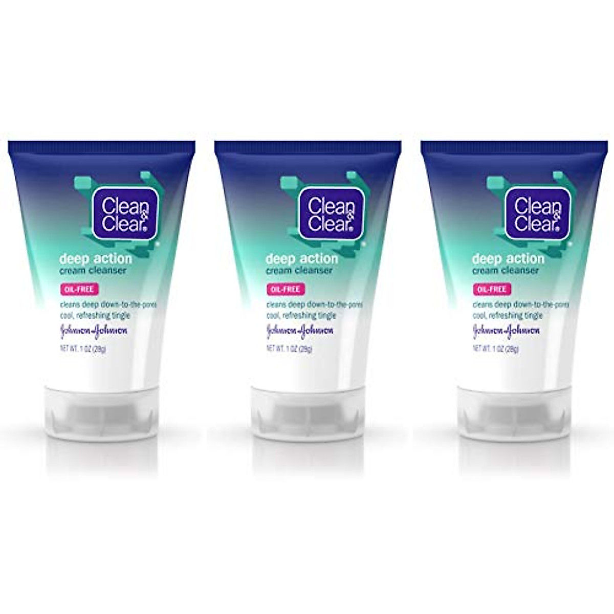 Clean & Clear Deep Action Cream Cleanser, Oil-Free, Travel Size 1 oz (28g) - Pack of 3