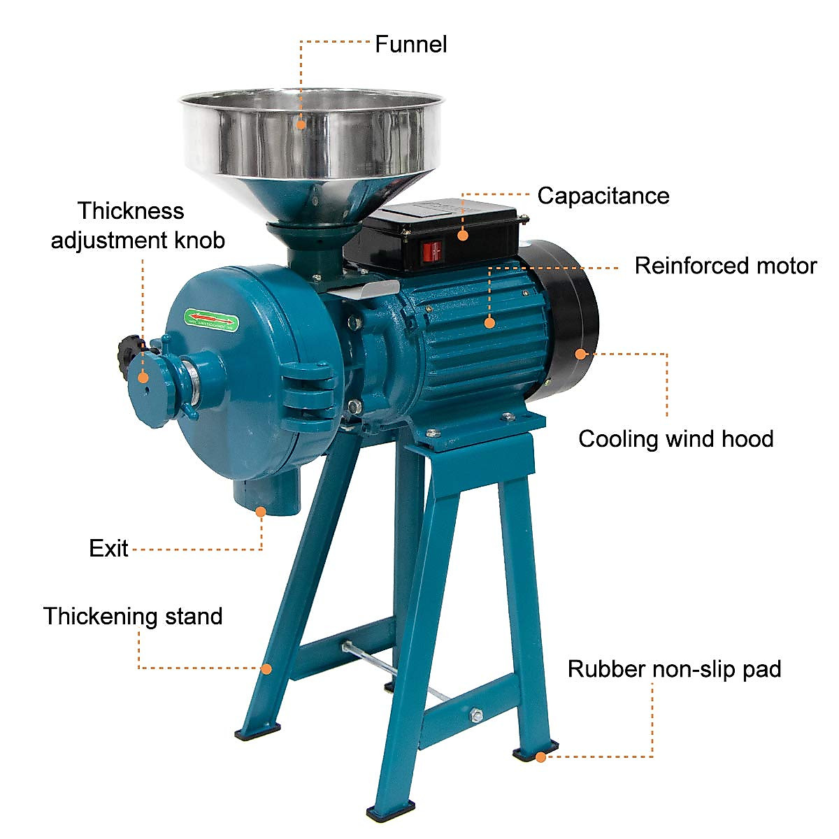 SLSY Electric Grain Mill Wet Dry Mill Grinder 3000W, 110V Commercial Grain Grinder Machine for Cereals Corn Grain Wheat Feed Mill