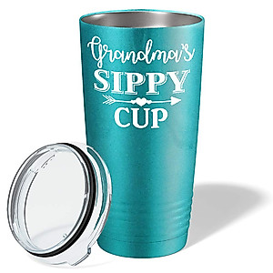 Grandmas Sippy Cup Gift for Women Birthday Glitter Seafoam 20 oz Stainless Steel Tumbler with Lid Insulated Cup