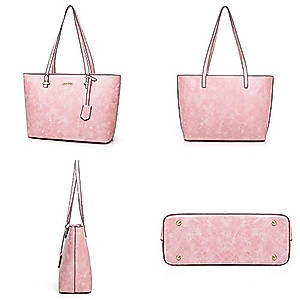 Handbag Set for Women 5 Pack Tote Purse Handbags Set PU Leather Satchel Shoulder Crossbody Wallet Card Holder Bag Set, Pink