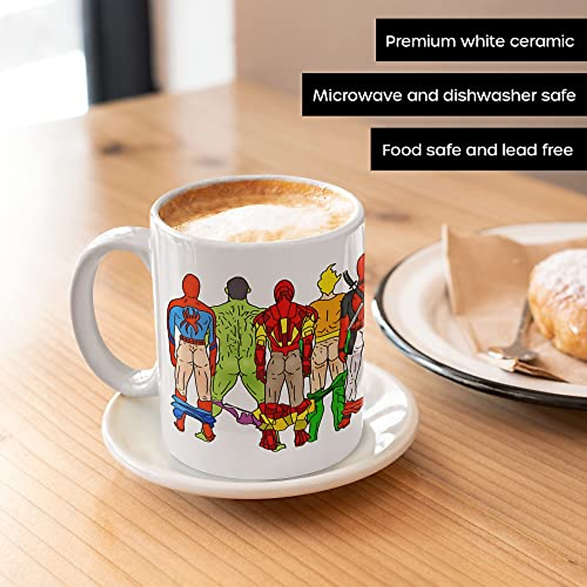 Switzer Kreations Superhero Butts Mug, Funny Gift for Friends and Family, Coffee Mug with Superhero Butts, Ceramic 11oz 15oz, White (11 Ounces)